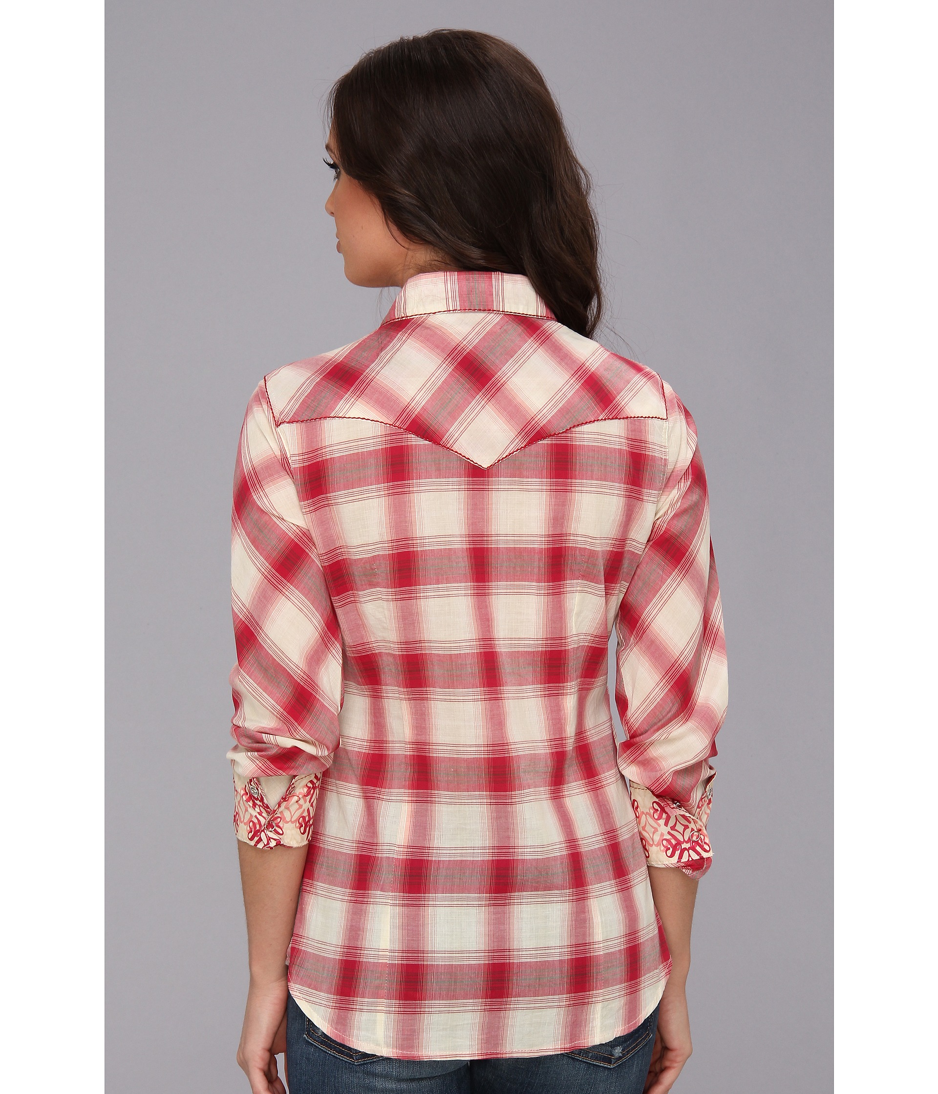 Roper 8989 Ombre Plaid Shirt Red Clothing Shipped Free At Zappos