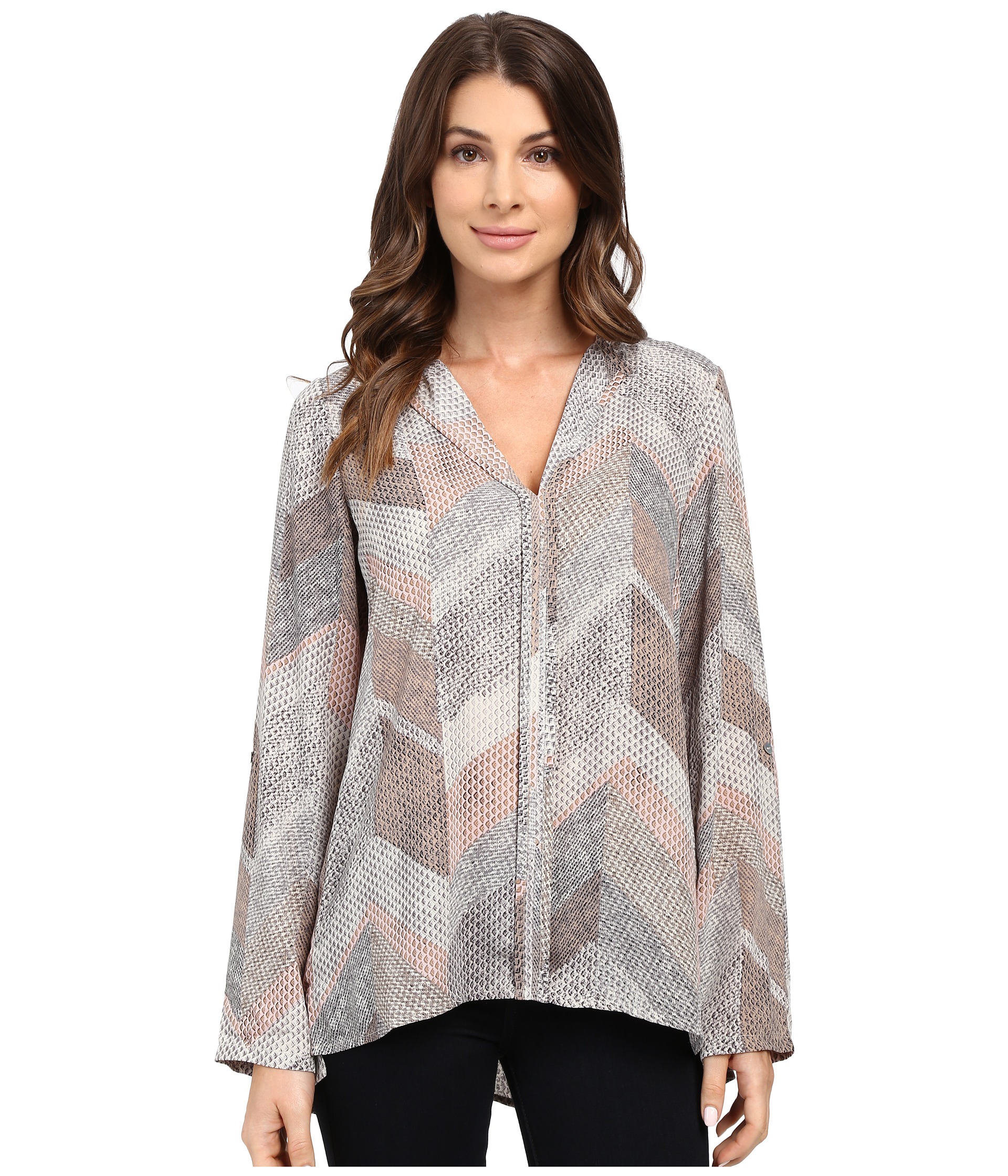 B Collection By Bobeau Cristy Pleat Back Blouse Chevron Print Zappos