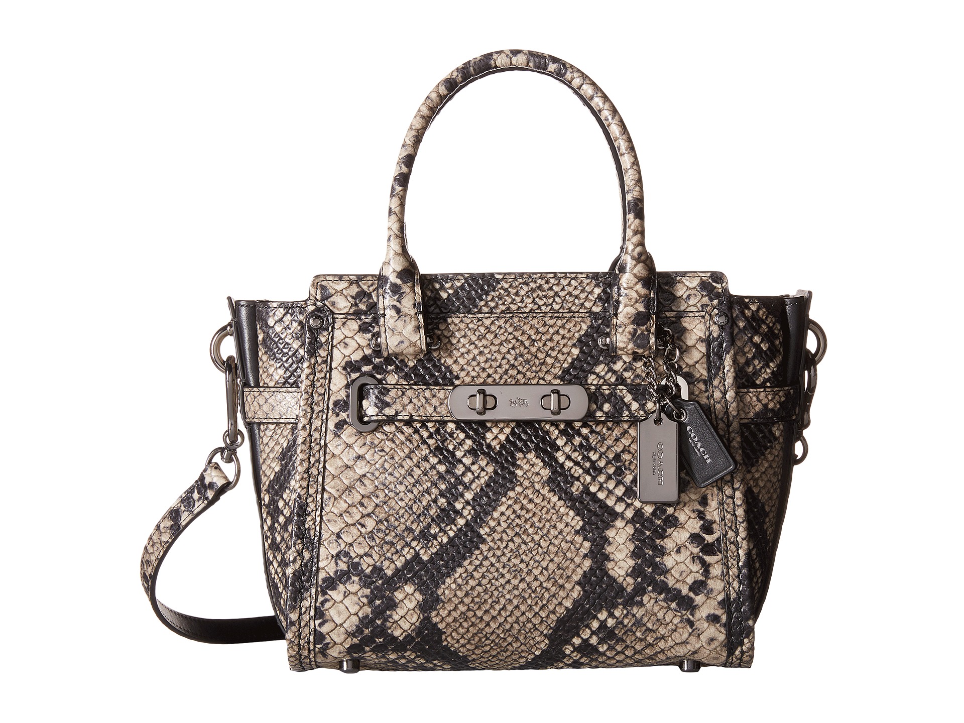 COACH Stamped Snakeskin Coach Swagger 21 DK/Natural - Zappos.com Free ...